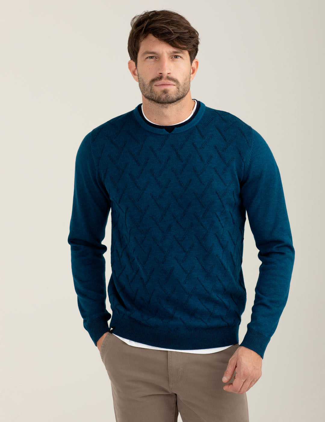Vanisé crew-neck sweater ocean melange Man FM25W42MG – Fredmello®